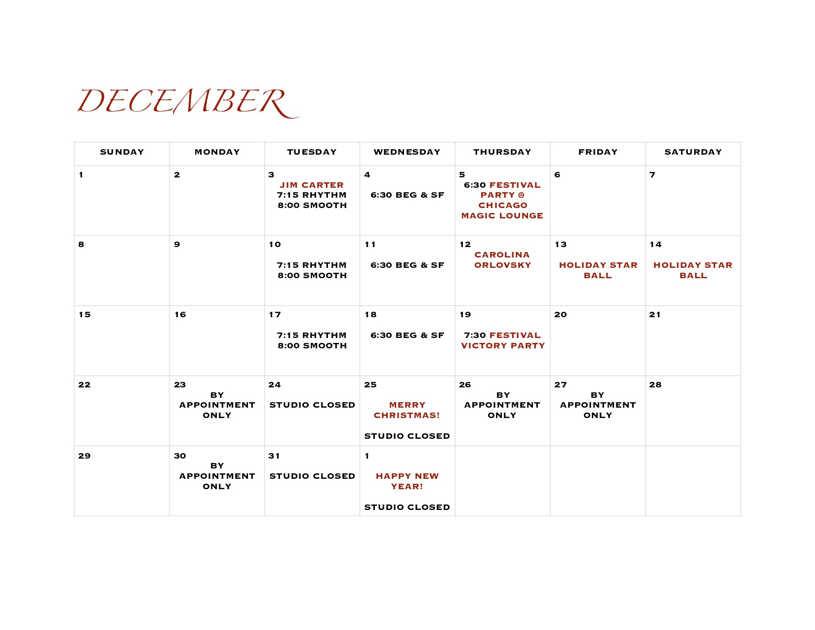 Event Calendar | Fred Astaire Dance Studios of Chicago West Loop