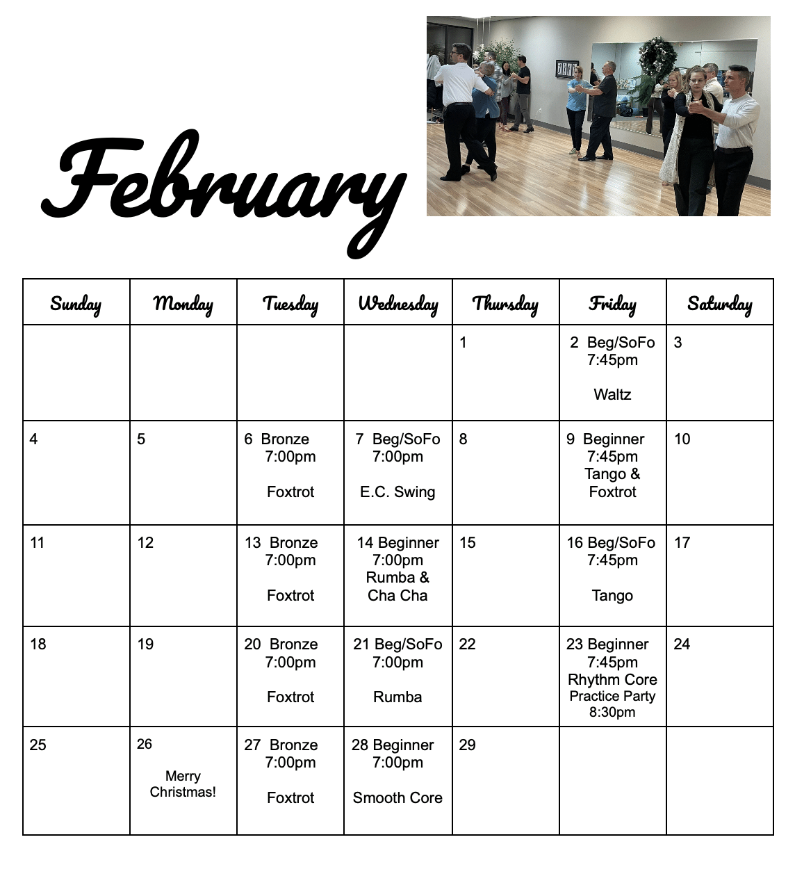 Our Dance Calendar - Davenport