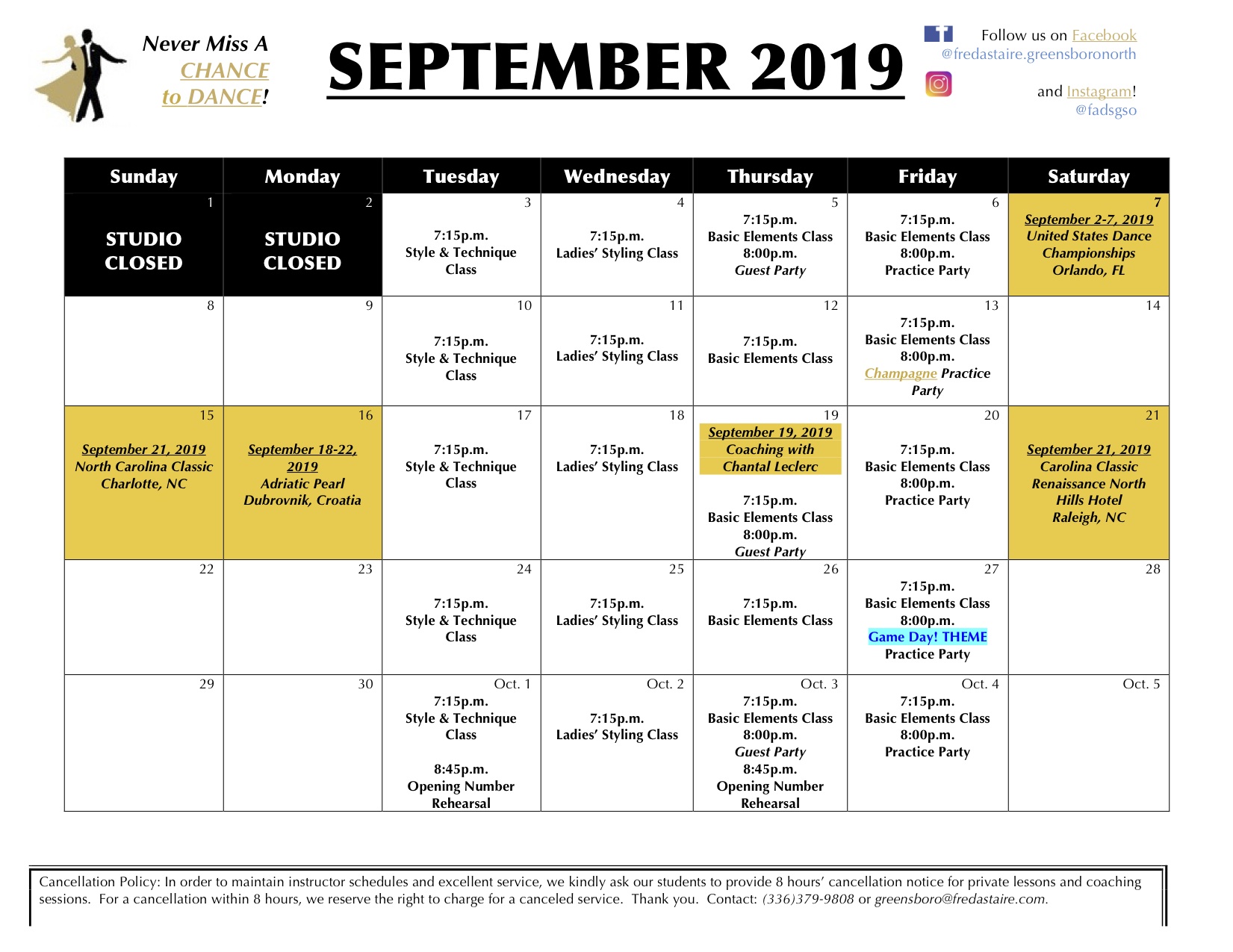 Event Calendar | Fred Astaire Dance Studios of Greensboro