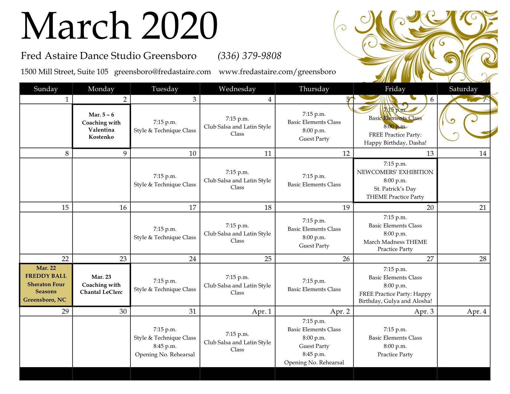 Event Calendar | Fred Astaire Dance Studios of Greensboro