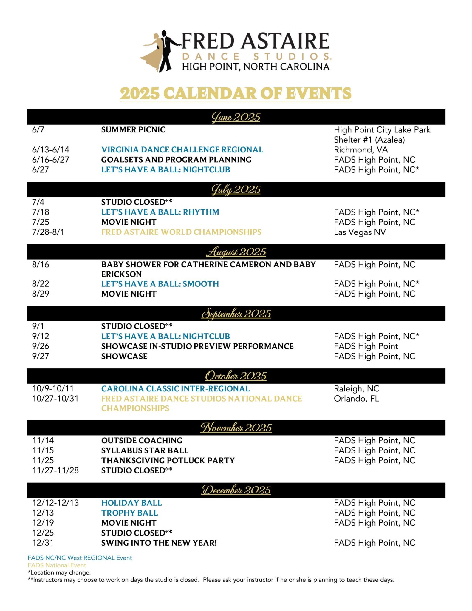 Our Dance Calendar - High Point