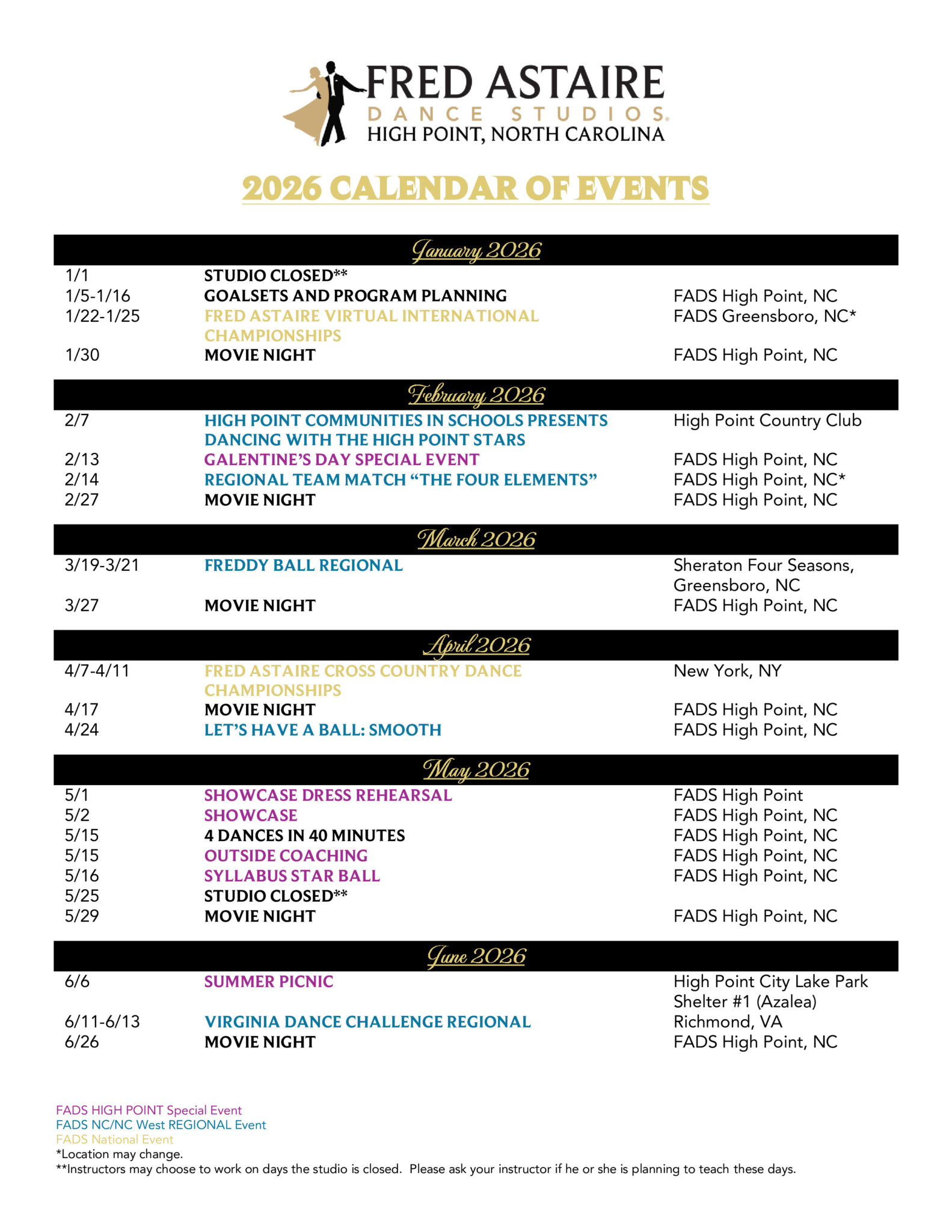 Our Dance Calendar - High Point