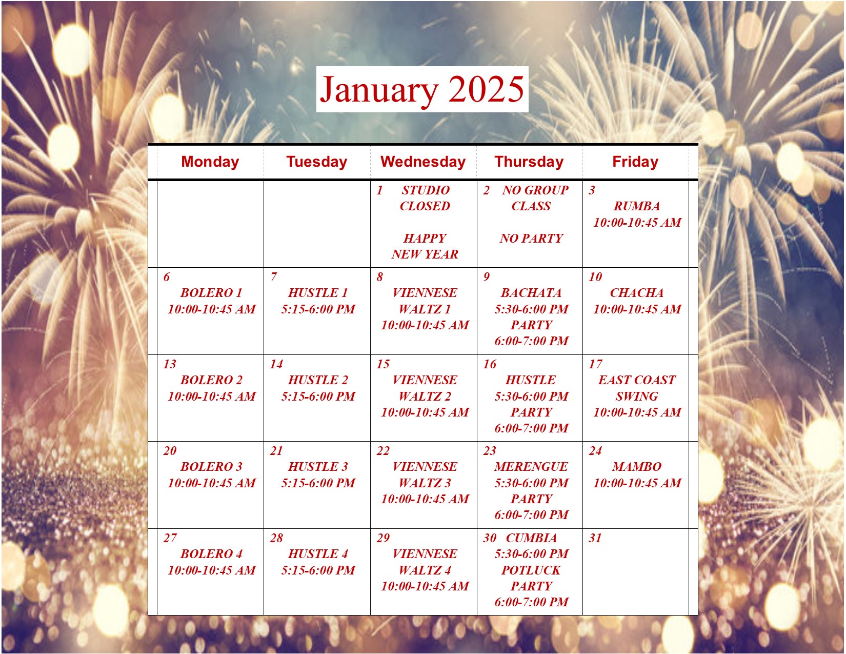 Our Dance Calendar - Jupiter