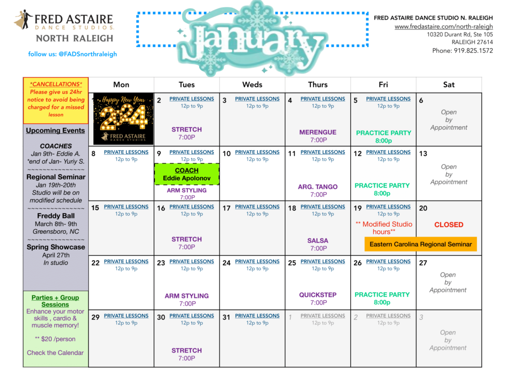 Studio Dance Calendar - North Raleigh