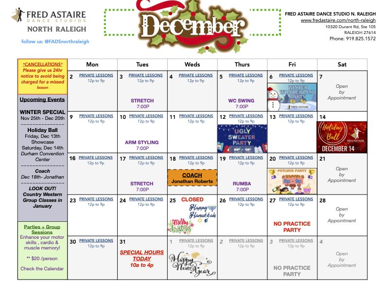 Studio Dance Calendar - North Raleigh