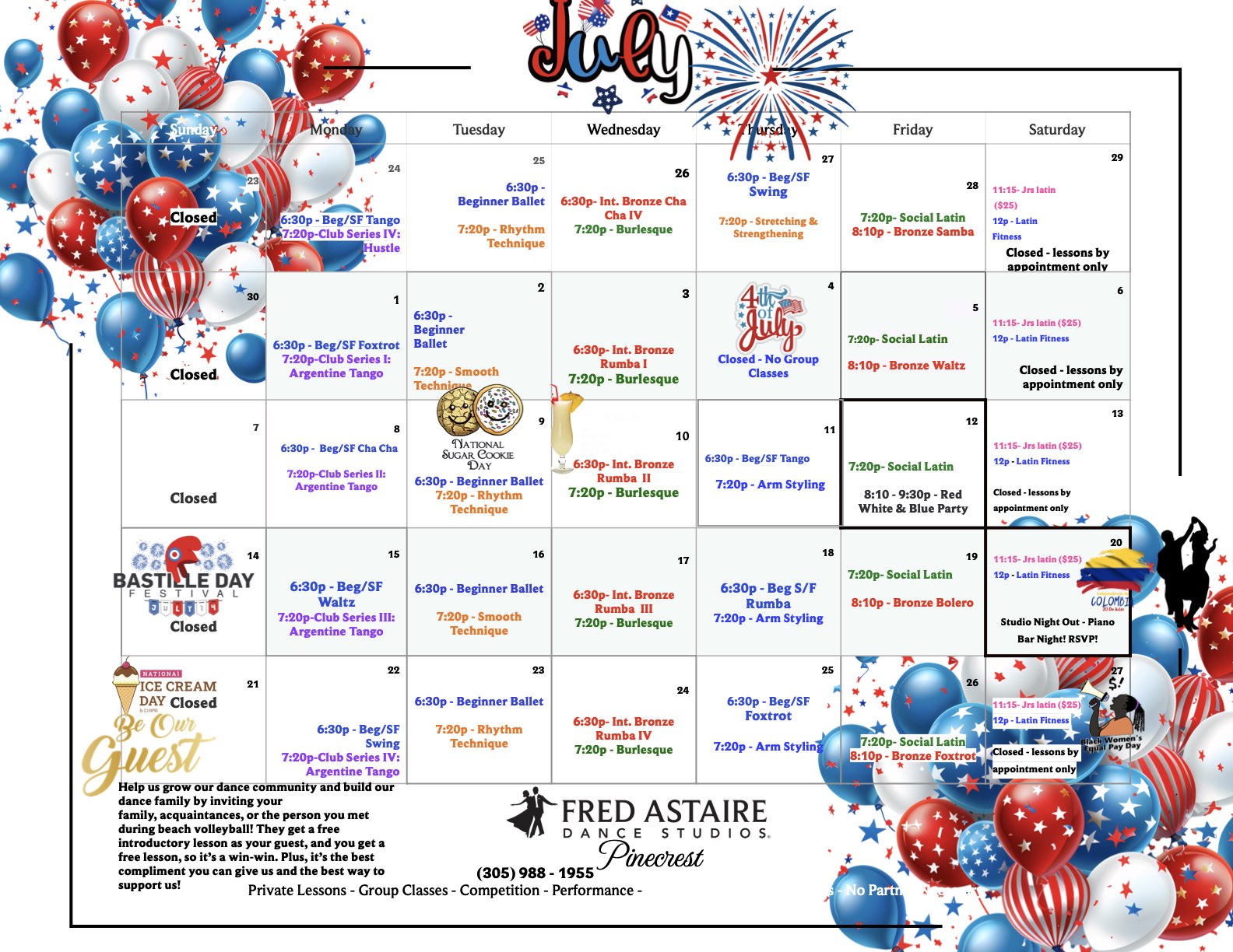 Group Class & Event Calendar - Fred Astaire - Pinecrest