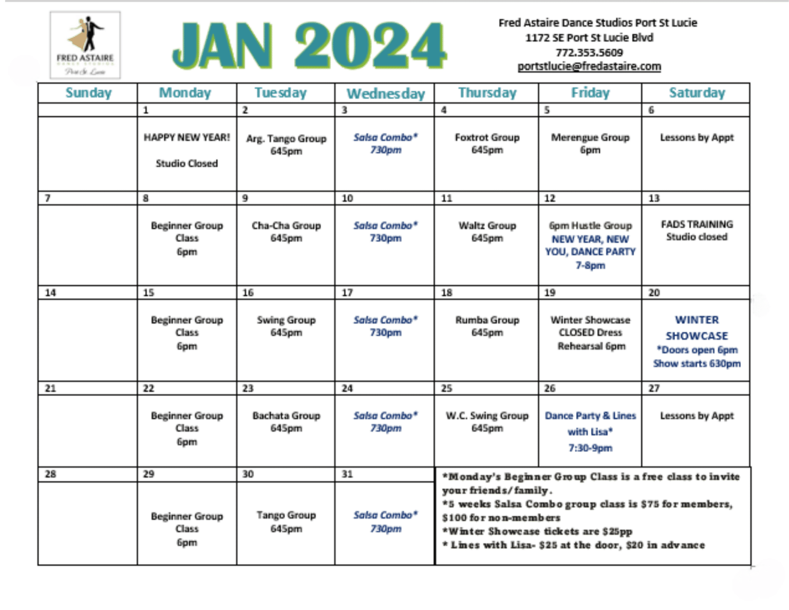 Our Dance Calendar - Port-St-Lucie
