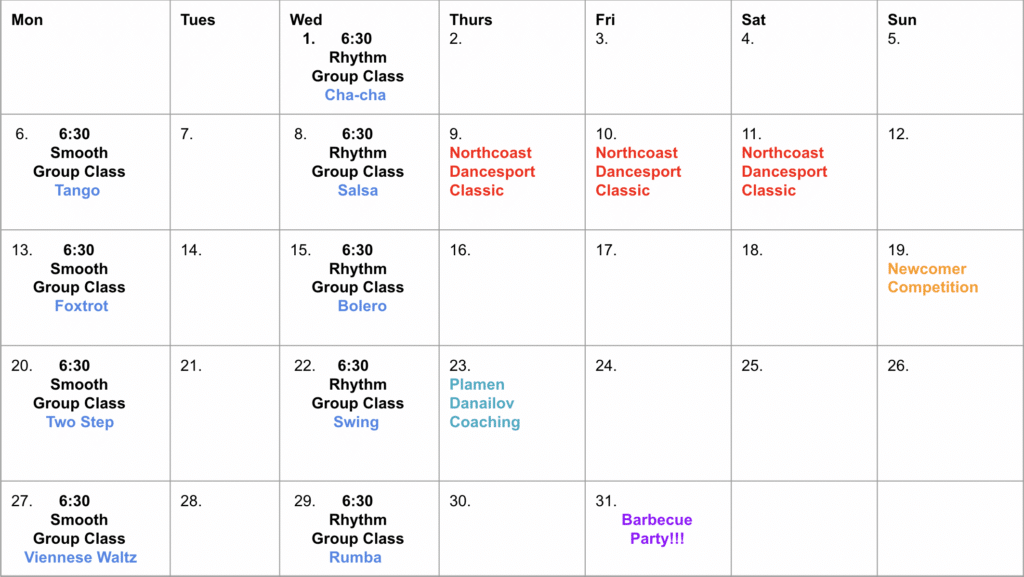 Our Dance Calendar - Westlake